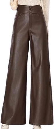 Generic Pantalon en cuir &agrave; jambe large pour femme - Taille haute - Coupe ample - Style d&eacute;contract&eacute; - Hiver &eacute;l&eacute;gant, marron, XL
