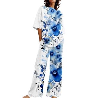 Generic Surv&ecirc;tement pour femme en coton et lin brod&eacute;, l&eacute;ger, pantalon &agrave; jambes larges, ensemble deux pi&egrave;ces amincissant, ensemble de d&eacute;tente pour femme, v&ecirc;tem