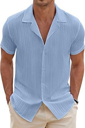 Coofandy Chemise pour Homme &Agrave; Manches Courtes Chemise D&eacute;contract&eacute;e Boutonn&eacute;e Chemise Hawa&iuml;enne Chemise D&Eacute;t&eacute; Cool Rayures Ondul&eacute;es Chemise De Plage pour Homme B