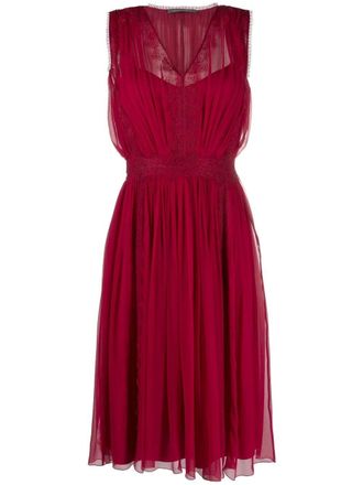 Alberta Ferretti Midikleid aus Seide - Rot