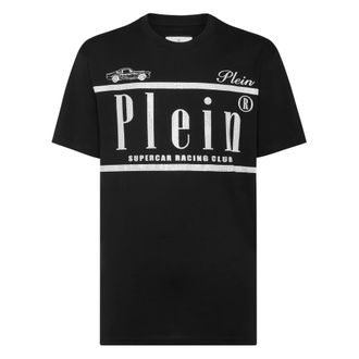 Philipp Plein Homme, Tops, Noir, Taille: 3XL T-Shirt Col Rond Racing