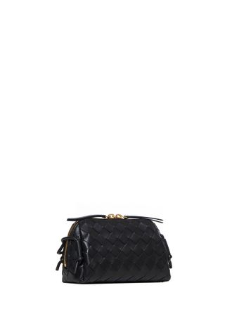Bottega Veneta Womens Shoulder Bag Intrecciato Black Lamb Skin