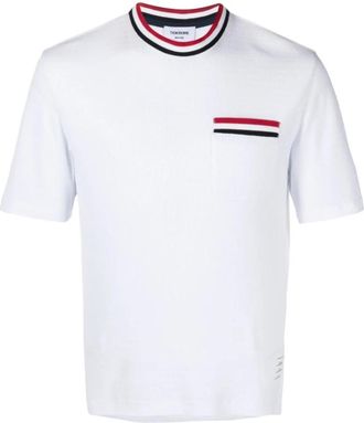 Thom Browne Homme, Tops, Blanc, Taille: S T-shirt en maille pointelle