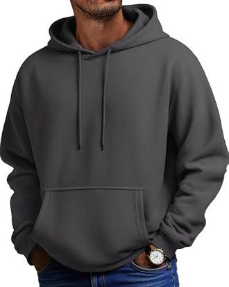 Coofandy Sweat a Capuche Homme Sweatshirt Chaud pour Hiver Pull &agrave; Manches Longues Coton Gris Fonc&eacute; XXL