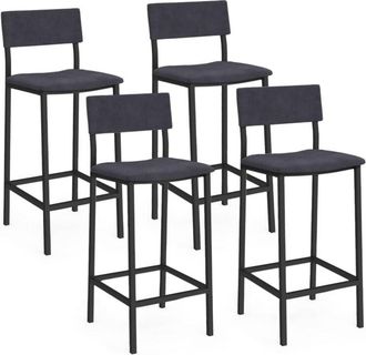 IDMarket Idmarket - Lot de 4 tabourets de bar aubin avec dossier chaise de cuisine velours mix color bleu, gris clair, gris fonc&eacute;, jaune