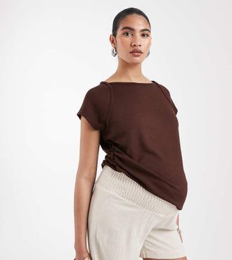 Only ONLY - Umstands-Shorts aus Leinenmix in Beige mit elastischem Bund-Neutral