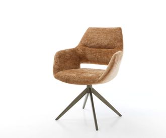 DELIFE Drehstuhl Yago-Flex mit Armlehnen Chenille Rost Kreuzgestell breit Effektfinish Titan 360&deg; drehbar Wippfunktion Taschenfederkern, Esszimmerst&uuml;hle
