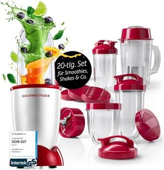 Gourmetmaxx Mr. Magic Power Pro Mixer 400 Watt | Smoothie Maker mit to go Deckel | Standmixer mit Mixbecher & Frischhaltedeckel zum Aufbewahren | Blender mit Zube