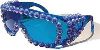 Generic Lunettes de soleil cloutées en perles pour homme et femme, bleu, Taille unique