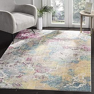 Safavieh Distressed Teppich für Wohnzimmer, Esszimmer, Schlafzimmer - Mystique Collection, Kurzer Flor, Multi, 91 X 152 cm