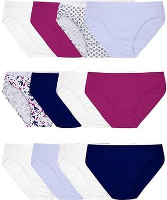 Fruit Of The Loom Lot de 10 Culottes en Coton Extensible pour Femme (Standard et Grande Taille) Style Bikini, Coton - Lot de 12 - Rose/Bleu Marine/Blanc, 7
