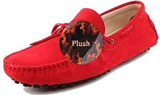 Minitoo Mocassins confortables pour homme - Mocassins décontractés à enfiler avec noeud, Rouge hiver, 42 1/3 EU