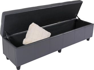 Mendler Bank Sitzbank mit Aufbewahrung Kriens XXL, Leder + Kunstleder, 180x45x45cm - grau