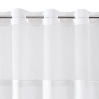 Americanflat Hakenloser Duschvorhang, wasserabweisend, abstrakt, mit durchsichtigem Panel, Snap-In-Futter und strapazierfähigen Ösen, 100% Polyester, Grau und Weiß