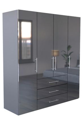 CARRYHOME Kleiderschrank, Anthrazit, Anthrazit Hochglanz, Holzwerkstoff, 7 Fächer, 3 Schubladen, 196x219x59 cm, in verschiedenen Größen