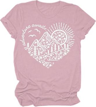Generic T-shirt pour femme Aventure Attend en Plein air Graphique T-shirt gentillesse Coeur randonn&eacute;e montagne Nature Voyage Chemise Hauts Entra&icirc;nement, Rose,