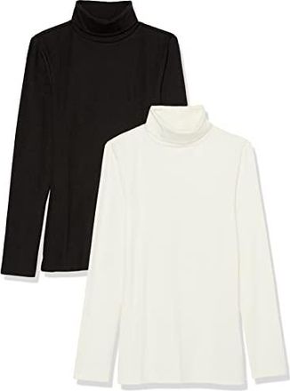 Amazon Essentials Haut à col roulé et Manches Longues, Effet superposé, en Maille côtelée, Coupe ajustée (Disponible en Grandes Tailles) Femme, Lot de 2, Coquille Doeuf