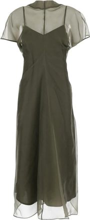 Federica Tosi Femme, Robes, Vert, Taille: 38 FR Sheer Crewneck Midi Dress