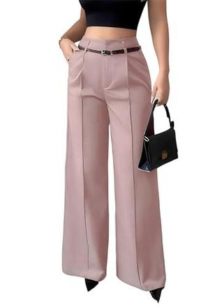Generic Pantalon de travail à jambe large pour femme - Style décontracté - Taille haute - Confortable - Extensible - Avec poches, rose, XXL