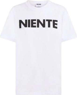 Moschino unisex, Tops, Blanc, Taille: M T-shirt Niente imprim&eacute; en jersey de coton