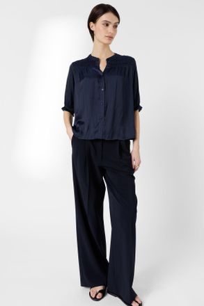 Gerard Darel Chemise en satin &agrave; smocks - CATRINE - Marine