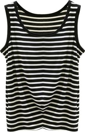 Generic Débardeur sans manches pour femme - Sans manches - Rayé - Bretelles spaghetti - Dos nu - Coupe ajustée - Esthétique - Avec coussin de poitrine - Pour 