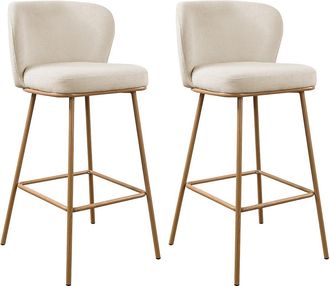 Vente-Unique Barhocker 2er-Set - strukturierter Stoff & Metall in Holzoptik - Beige und Natur - SENORASE