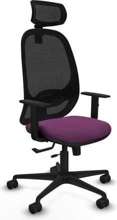 Piqueras y Crespo Lilafarbener Schreibtischstuhl mit 1D-Armen, h&ouml;henverstellbare Lendenwirbelst&uuml;tze und h&ouml;henverstellbares Kopfteil, Schwarz / Violett