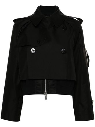 sacai veste crop &agrave; design superpos&eacute; - Noir