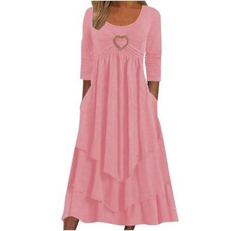 Generic Robe pliss&eacute;e &eacute;l&eacute;gante &agrave; manches longues avec ourlet &agrave; volants irr&eacute;guliers et volants pour femme, rose, L