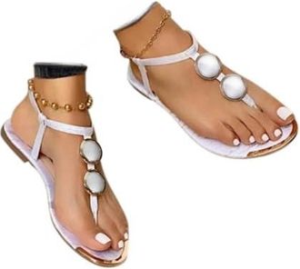 Generic Sandales plates pour femme 2026, bout &agrave; clip et sangle de cheville, string habill&eacute;, confortable, l&eacute;ger, d&eacute;contract&eacute;, pour la marche, l&eacute;t&eacute;, la plage, a