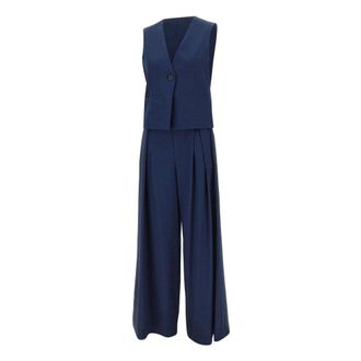 Kaos Kaos, Femme, Combinaisons et Ensembles, Bleu, Taille: 42 FR Ensemble Gilet et Pantalon Palazzo