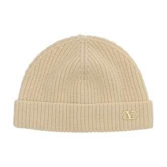 Valentino Garavani Homme, Accessoires, Beige, Taille: ONE Size Vlogo Signature Cashmere Beanie