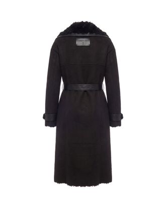 Patrizia Pepe Suede-Effect Fluffy Coat - Black