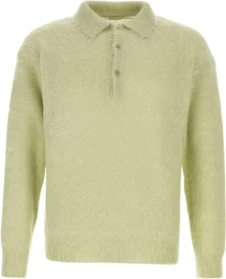 Auralee Homme, Tops, Vert, Taille: 2XL Polo en maille mohair super kid bross&eacute;