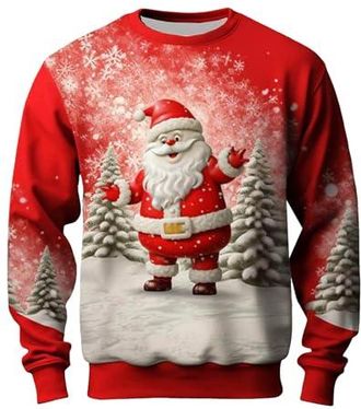 Generic Pull de Noël amusant pour hommes, sweat-shirt de Noël pour homme à manches longues, pull de Noël Ugly avec impression 3D confortable pull dhiver décon