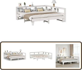 vidaXL Massivholzbett mit Regal ohne Matratze Weiß 200x200 cm Kiefer - Vidaxl