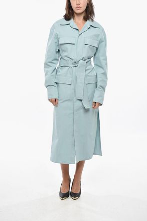 Super Blond Cotton Shirt Dress with Utility Pockets and Belt Super Blond