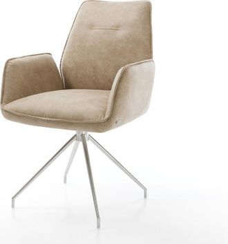 DELIFE Esszimmerstuhl Zoa-Flex Mikrofaser Beige Vintage Kreuzgestell konisch Edelstahl Taschenfederkern, Esszimmerst&uuml;hle
