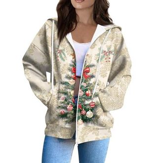 Generic Sweat à capuche de Noël à manches longues pour femme, chandail surdimensionné imprimé pour femme, chandail ample et décontracté pour entraînement, fêt