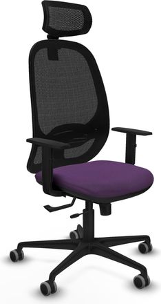 Piqueras y Crespo Lilafarbener Schreibtischstuhl mit 1D-Armen, h&ouml;henverstellbare Lendenwirbelst&uuml;tze und h&ouml;henverstellbares Kopfteil, Schwarz / Violett