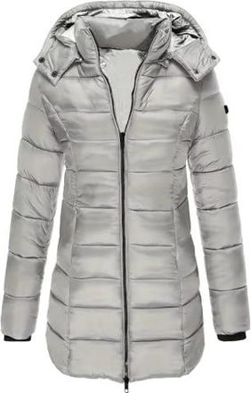 Generic Vestes pour femmes 2026 couleur unie d&eacute;contract&eacute;e chaude veste rembourr&eacute;e longue coupe ajust&eacute;e, gris, XL