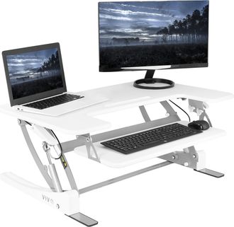 Vivo Height Adjustable 36 inch Stand up Desk Converter, Quick Sit to Stand Tabletop Dual Monitor Riser Workstation, White, DESK-V000VW