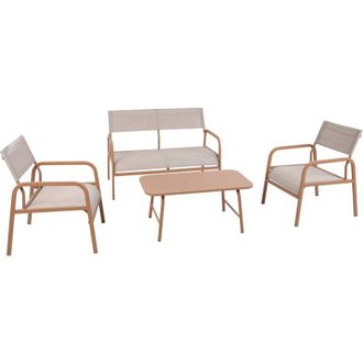 Oviala Salon de jardin 4 places en m&eacute;tal beige