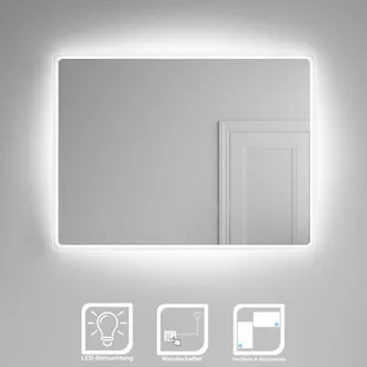 Sonni Badspiegel led Beleuchtung Badezimmerspiegel Vertikal/Horizontal mit led Wandspiegel Wandschalter Kaltwei&szlig; 60x80cm Energiesparender IP44 - Sonni