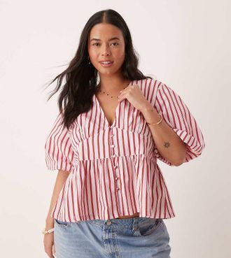 Nobody's Child Starlight - Oberteil in gestreiftem Rosa mit Puff&auml;rmeln