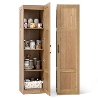 Costway Costway Armadietto Alto 150 Cm, Mobile Da Terra Indipendente A 4 Ripiani Con Porta, Credenza Stretta Per Sala Da Pranzo, Cucina, Ripostiglio, Soggiorn