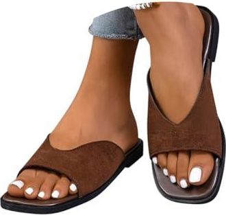 Minetom Mules Et Sabots Femmes Été Pantoufles Bout Ouvert Plates En Liège Sandales Rétro Chaussons Pour Maison Jardin Piscine Plage A Marron 38 EU